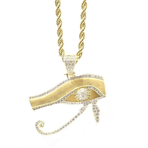 Accessories | 14k Gold Diamond Iced Out Eye Of Horus Charm Chain | Poshmark
